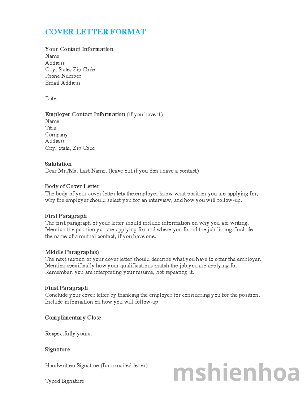 Cover Letter format - COVER LETTER FORMAT Your Contact Information Name ...