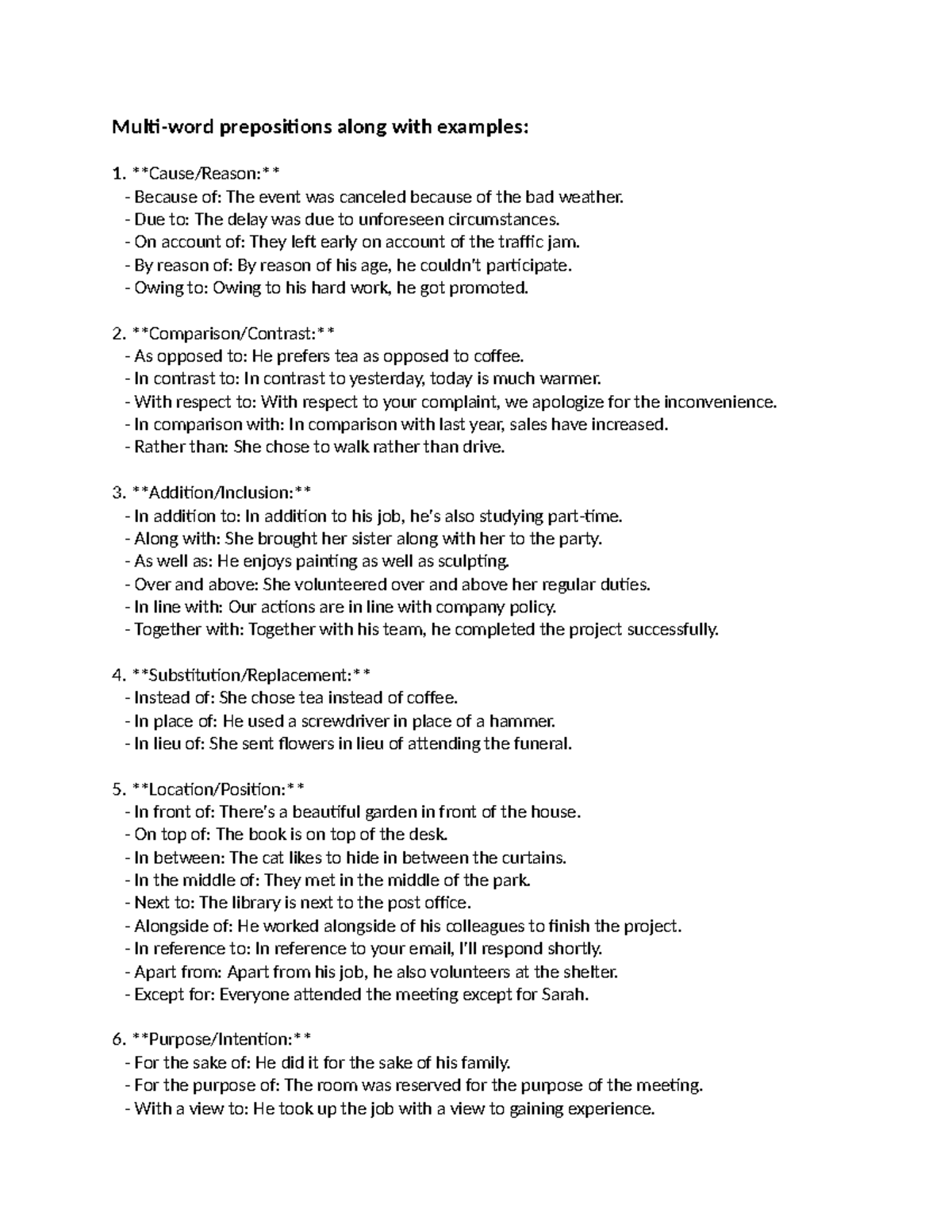 Unit 4 Multi-word prepositions - Multi-word prepositions along with ...