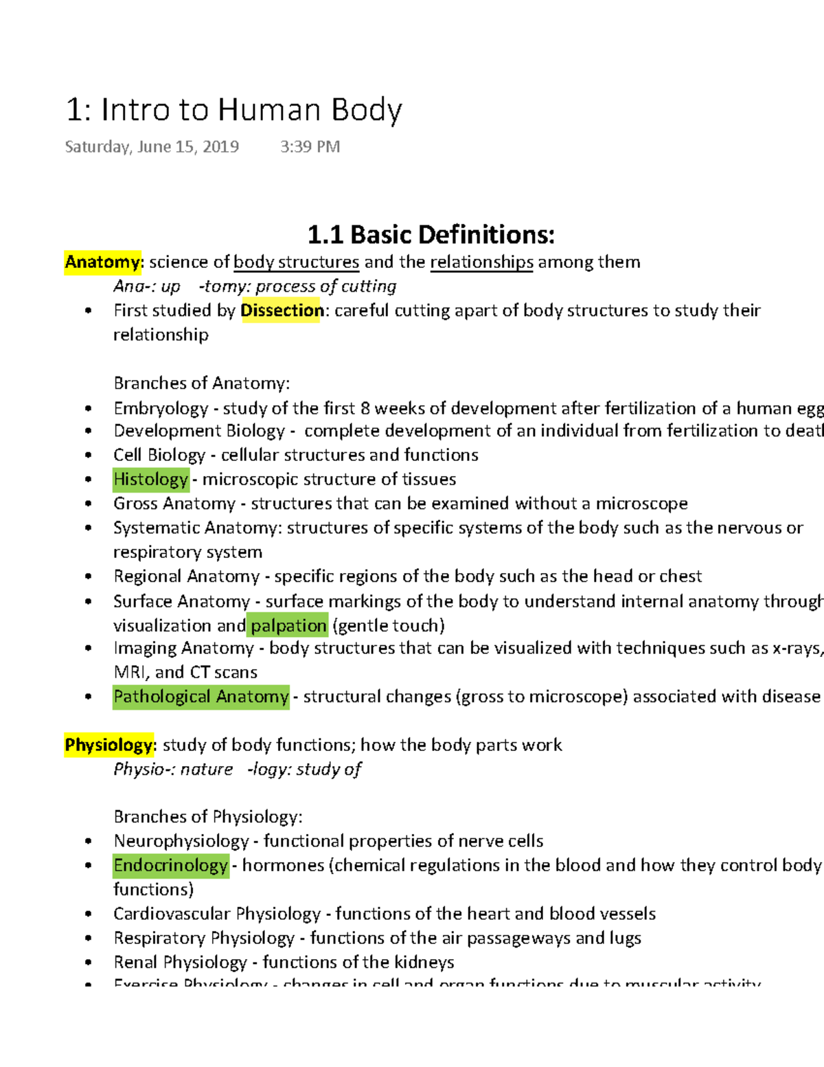 Chapter 1 Intro to Human Body - Warning: TT: undefined function: 32 1 Basic Definitions: - Studocu