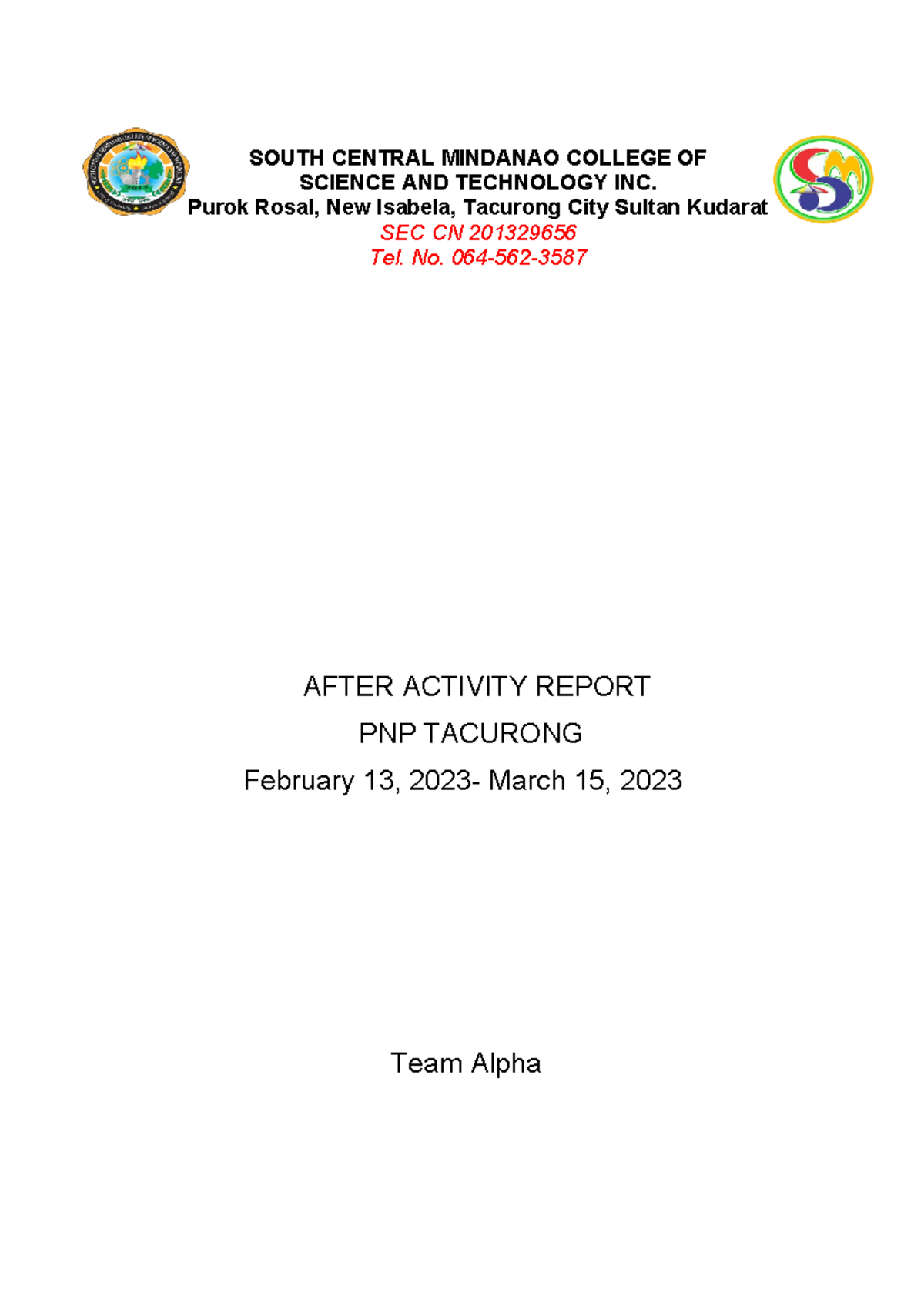 After Activity Report - OJT - AFTER ACTIVITY REPORT PNP TACURONG ...