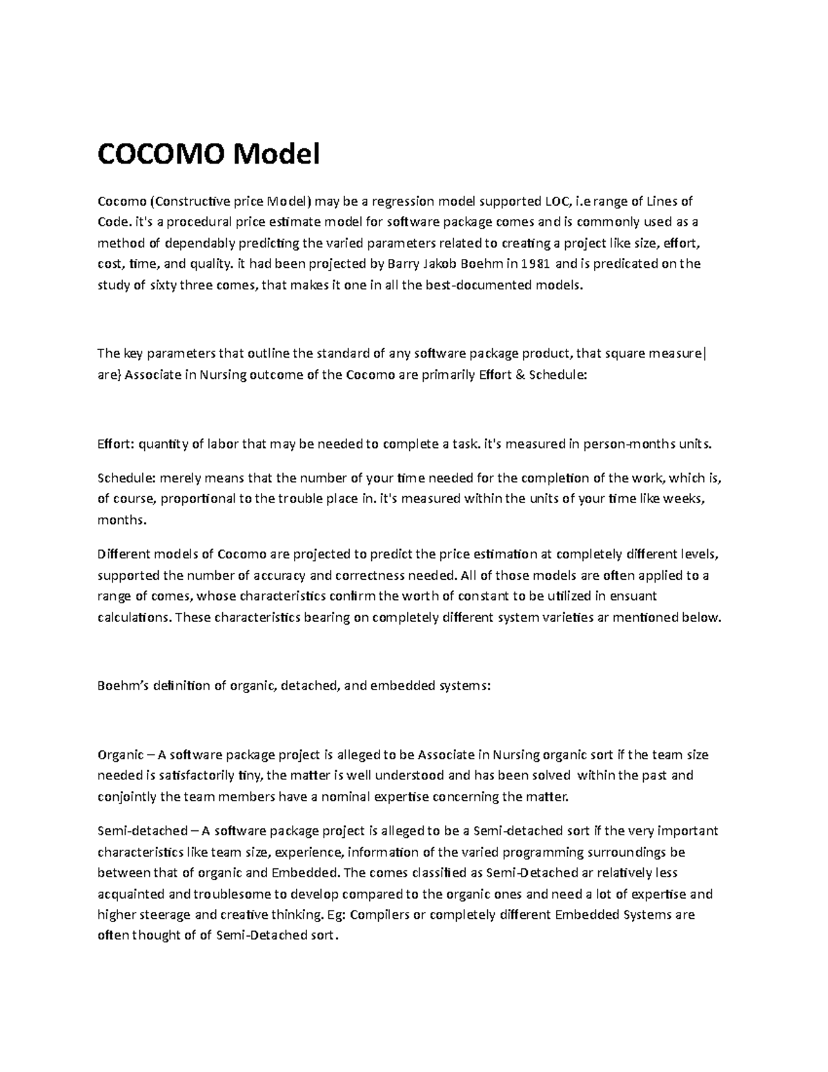 Cocomo Model-note - Software Engineering - Studocu