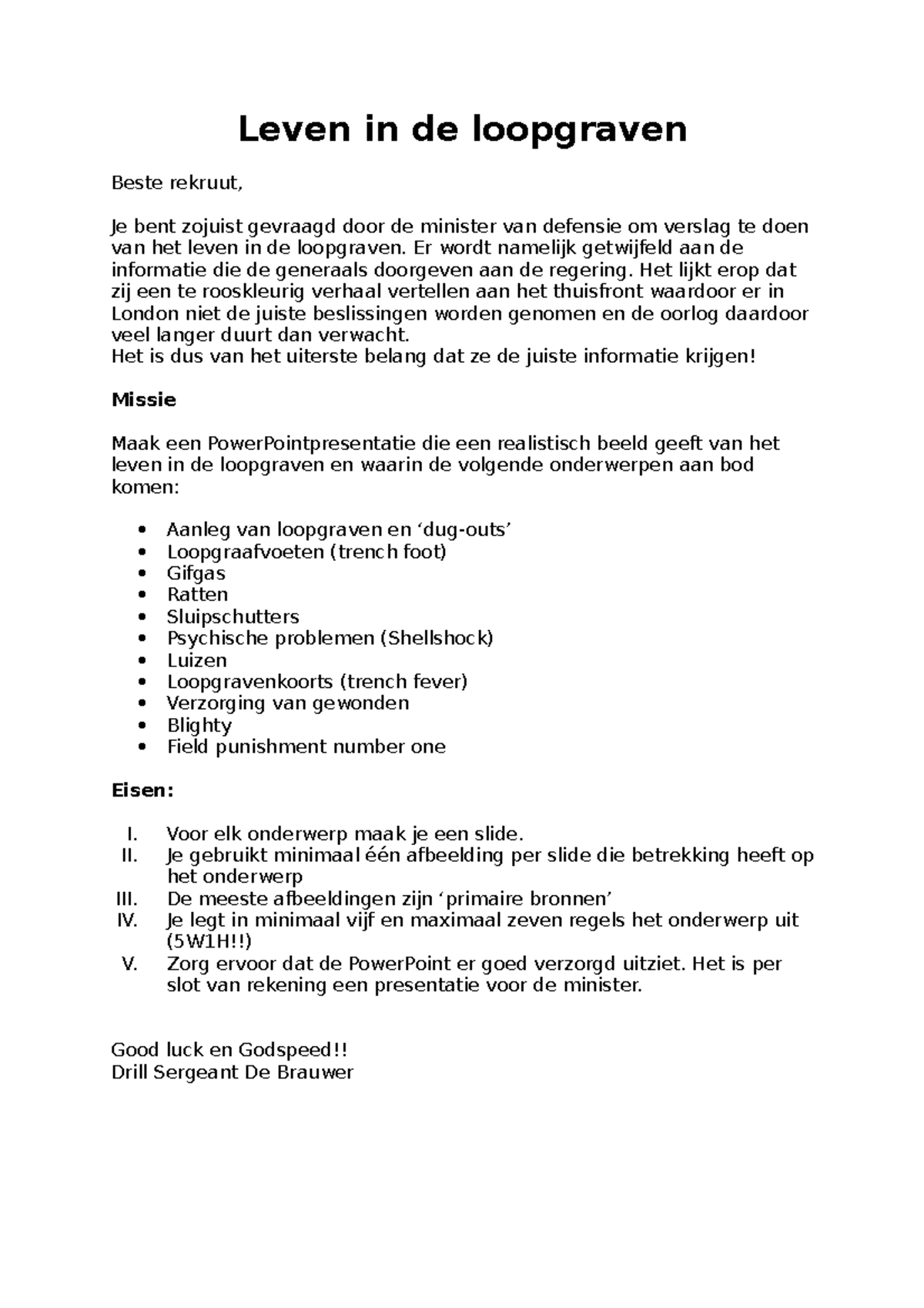 Leven in de loopgraven ppt opdracht - Leven in de loopgraven Beste ...