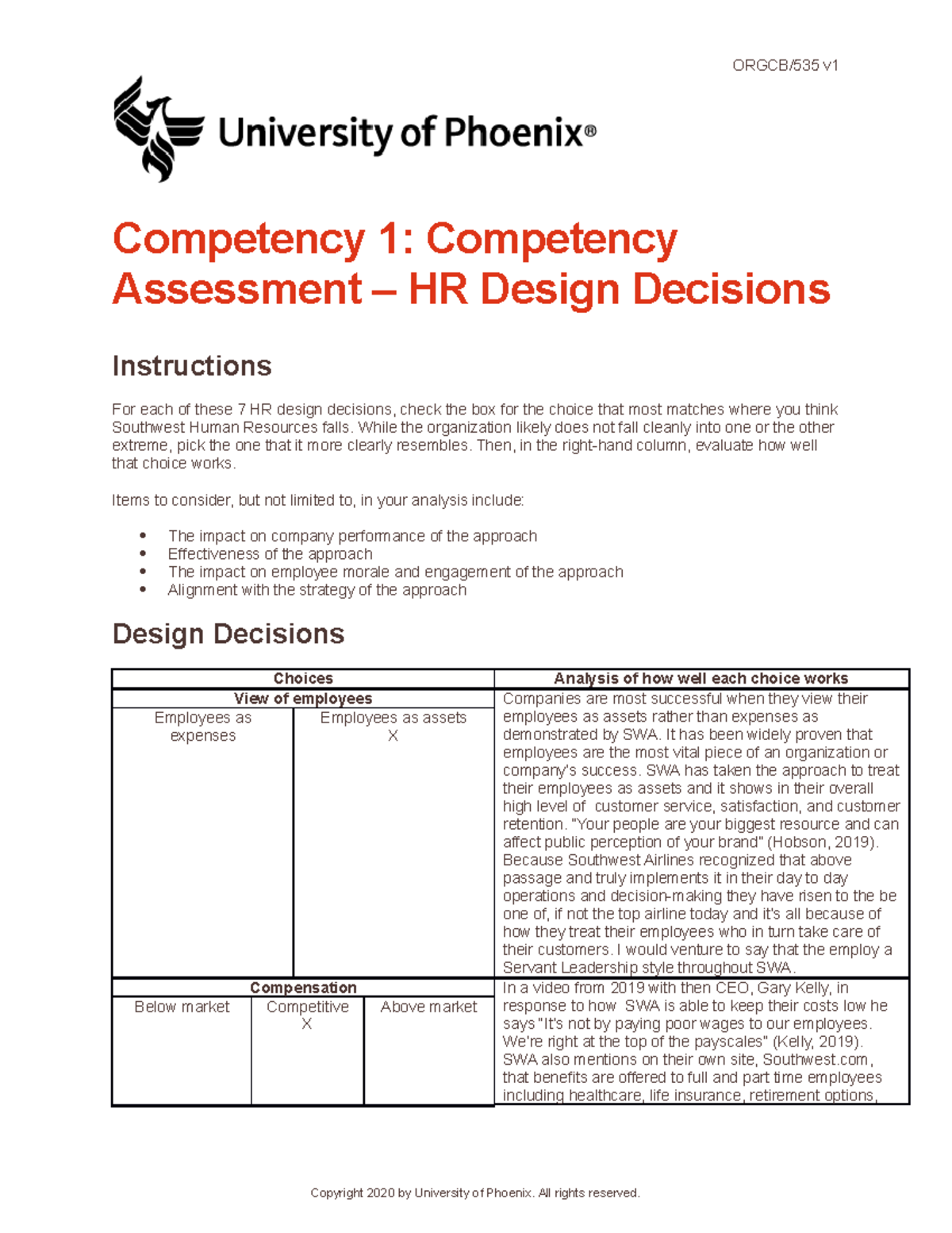 Orgcb 535 - competency 1 - assessment - ORGCB/535 v Competency 1 ...