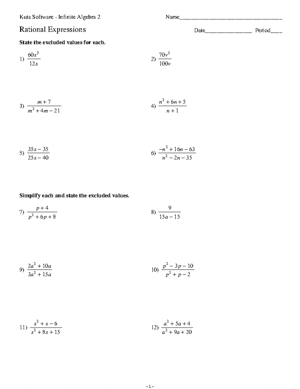 Rational Expressions - math is very good - ©C g 2 q 0 g 1 U 2 H DKEu 1 ...