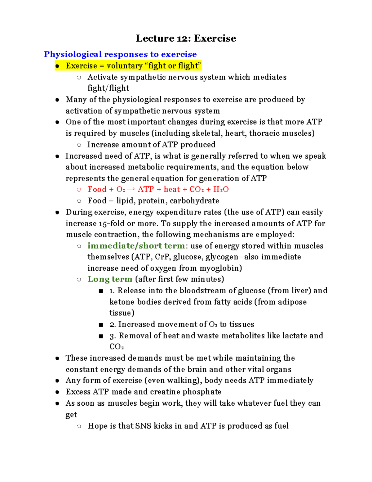 Lec12 exercise-biol436 - Lecture 12: Exercise Physiological responses ...
