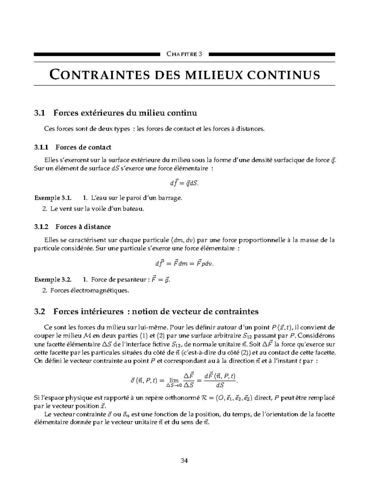 MMC Chapitre 3 - CHAPITRE 3 CONTRAINTES DES MILIEUX CONTINUS 3 Forces ...