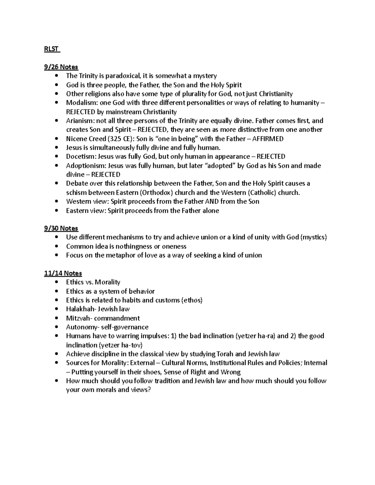 RLST Notes - RLST 9/26 Notes The Trinity is paradoxical, it is somewhat ...