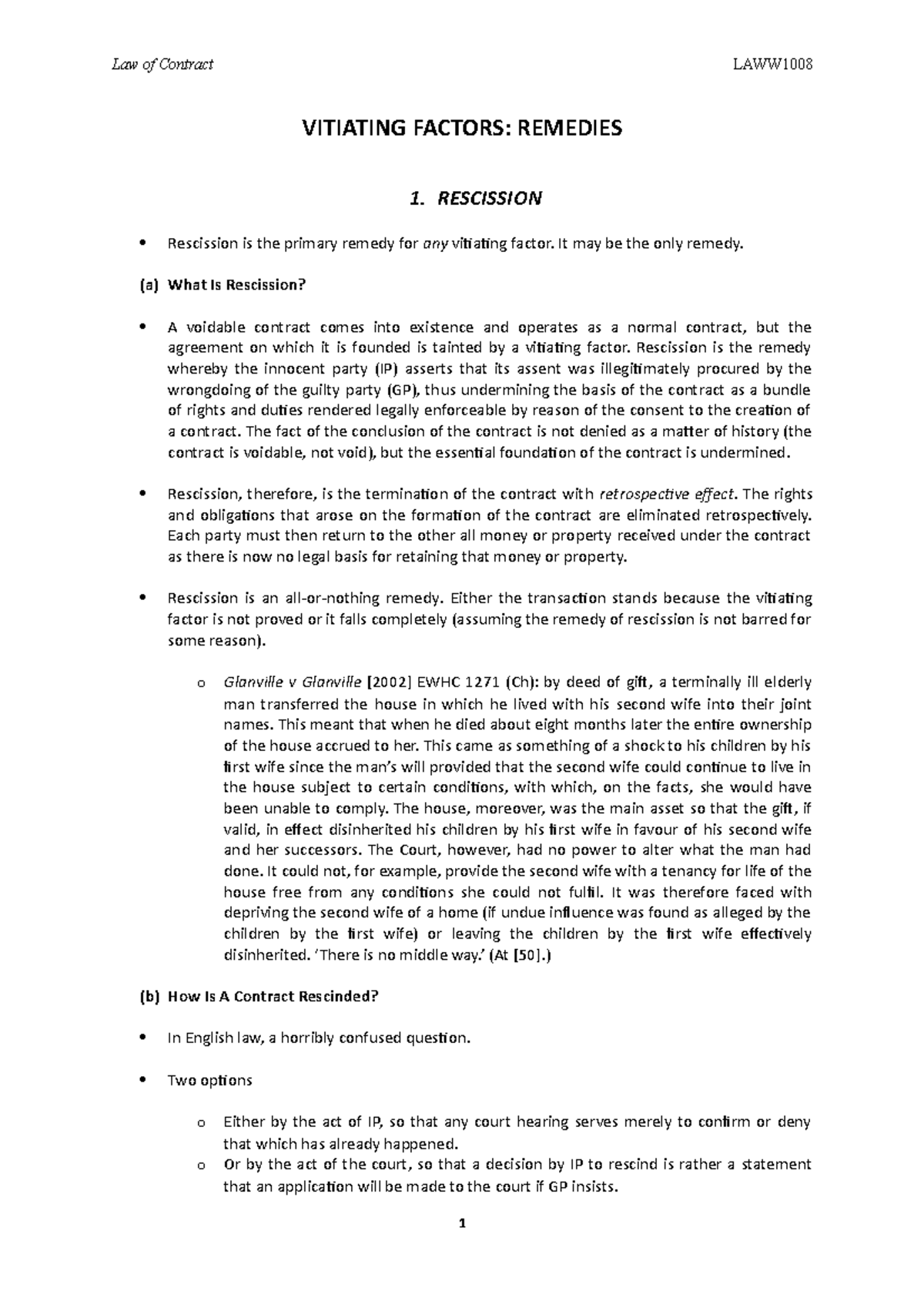 5 Vitiating Factors Remedies - VITIATING FACTORS: REMEDIES 1 ...