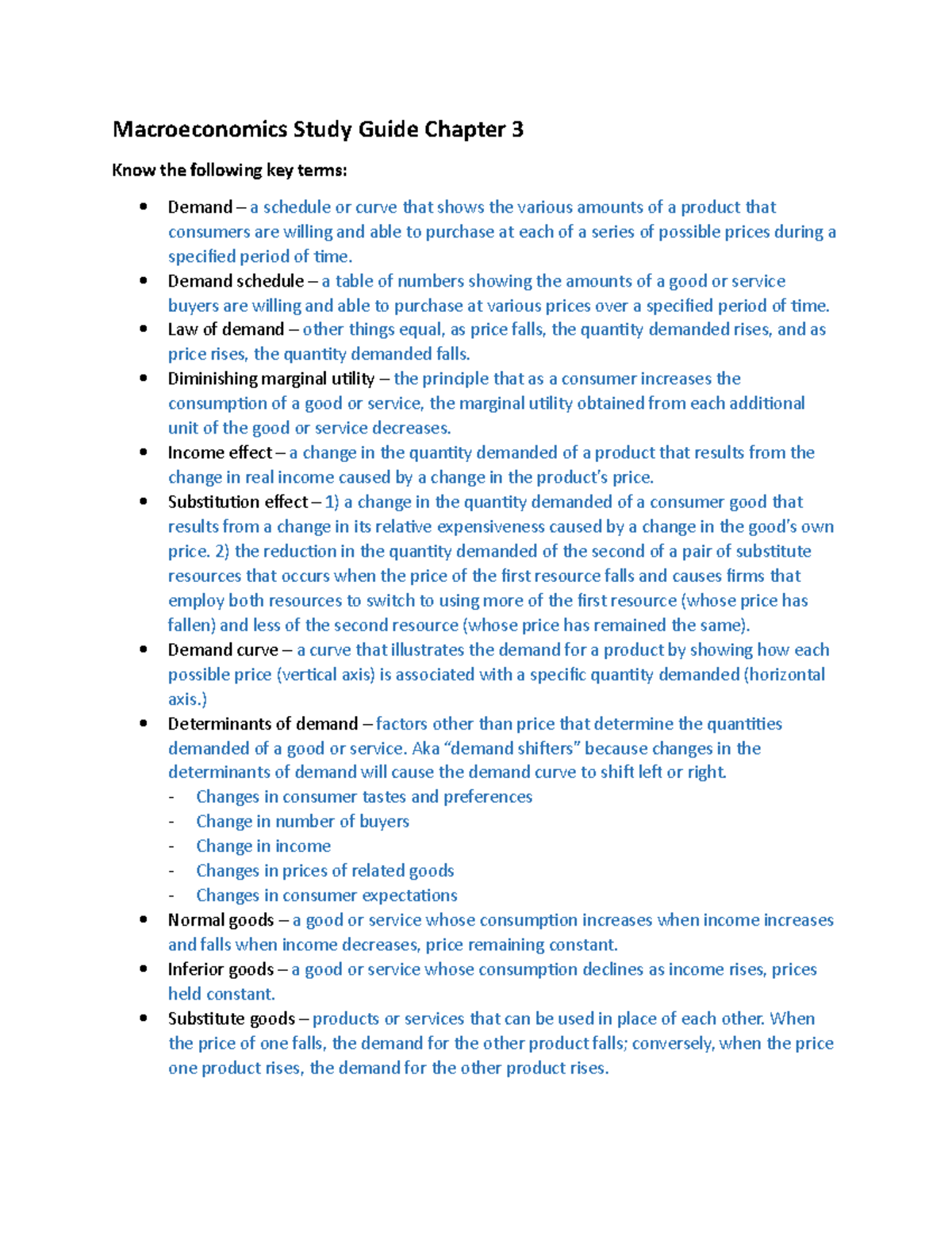 Macroeconomics Study Guide Chapter 3 - Demand schedule – a table of ...