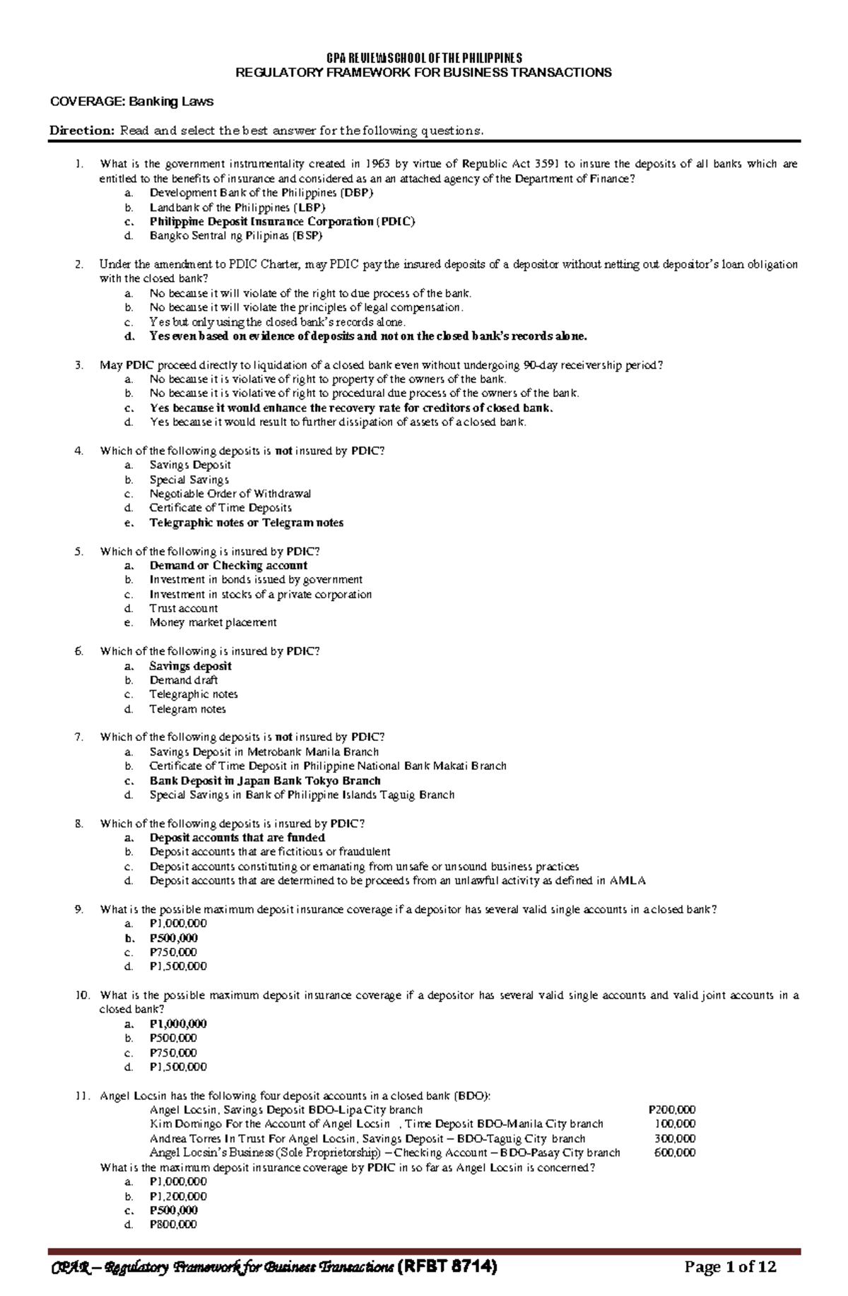 RFBT 8714 Banking Laws.pdf - CPA REVIEW SCHOOL OF THE PHILIPPINES ...