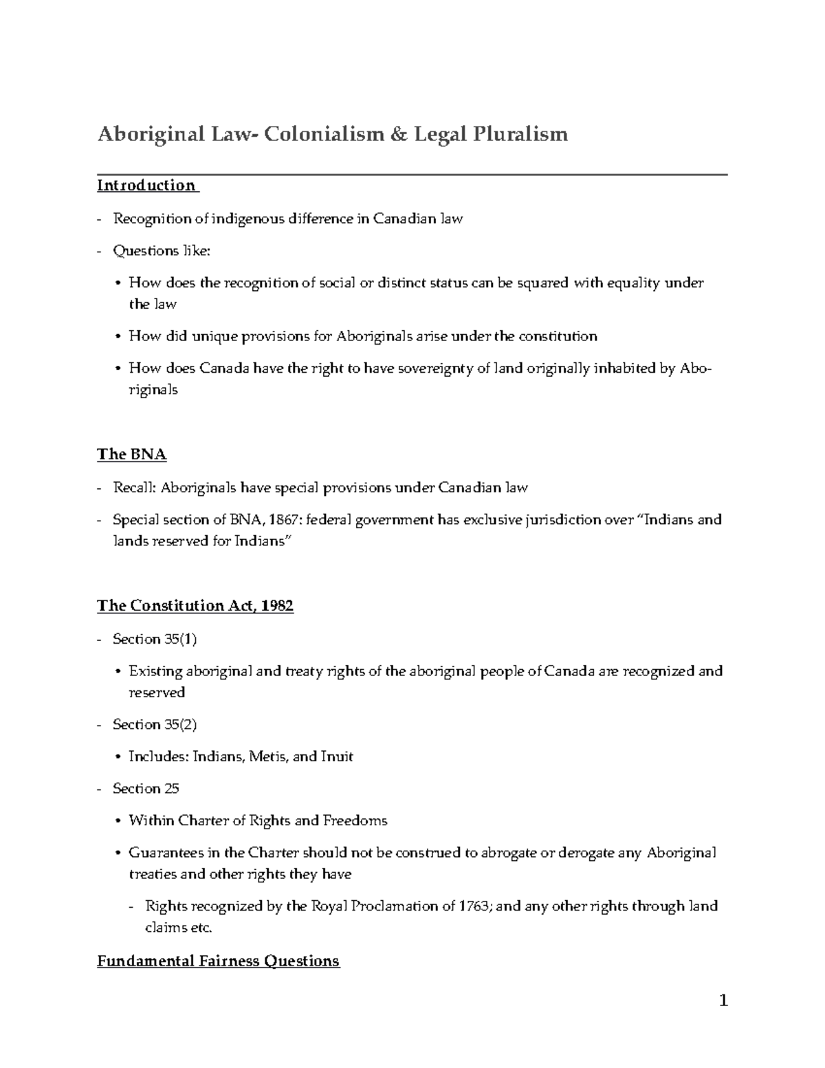 Aboriginal-Law-lecture - Aboriginal Law- Colonialism & Legal Pluralism ...
