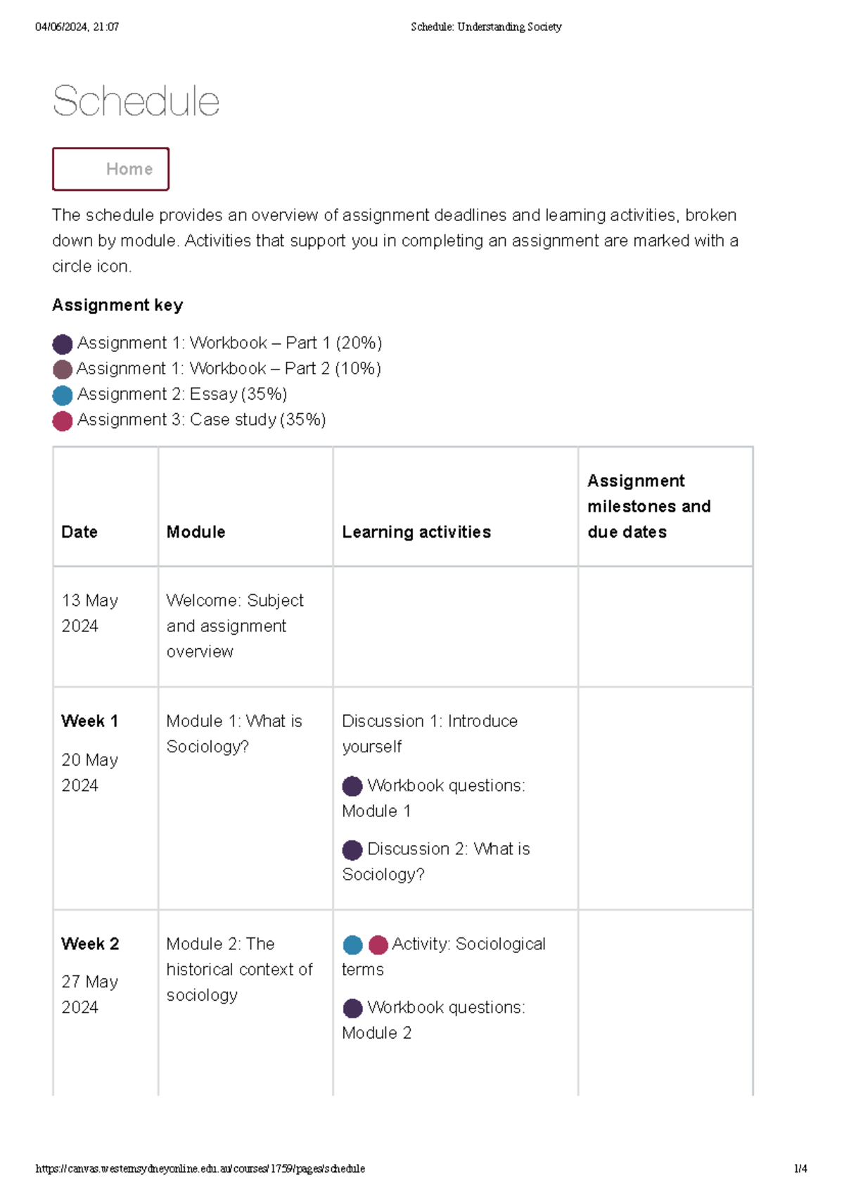 Schedule Understanding Society - Schedule The schedule provides an overview of assignment ...