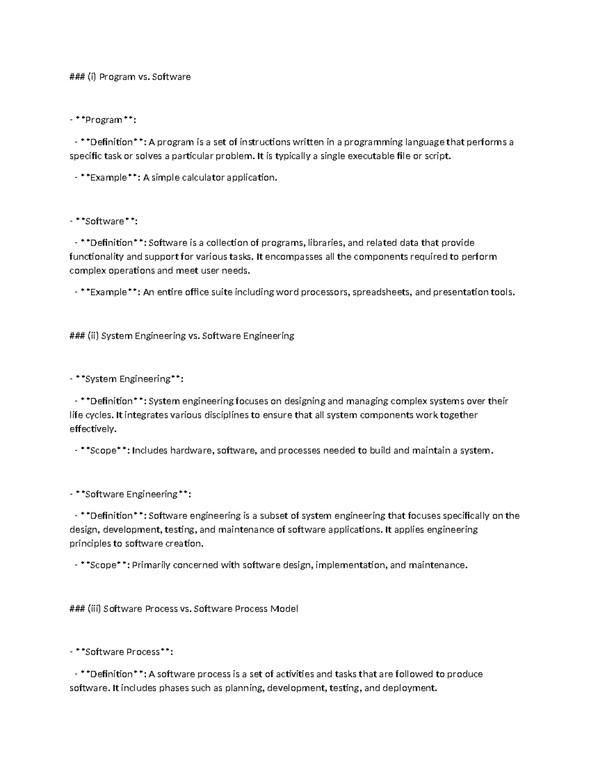 software engineering - (i) Program vs. Software Program: Definition: A ...