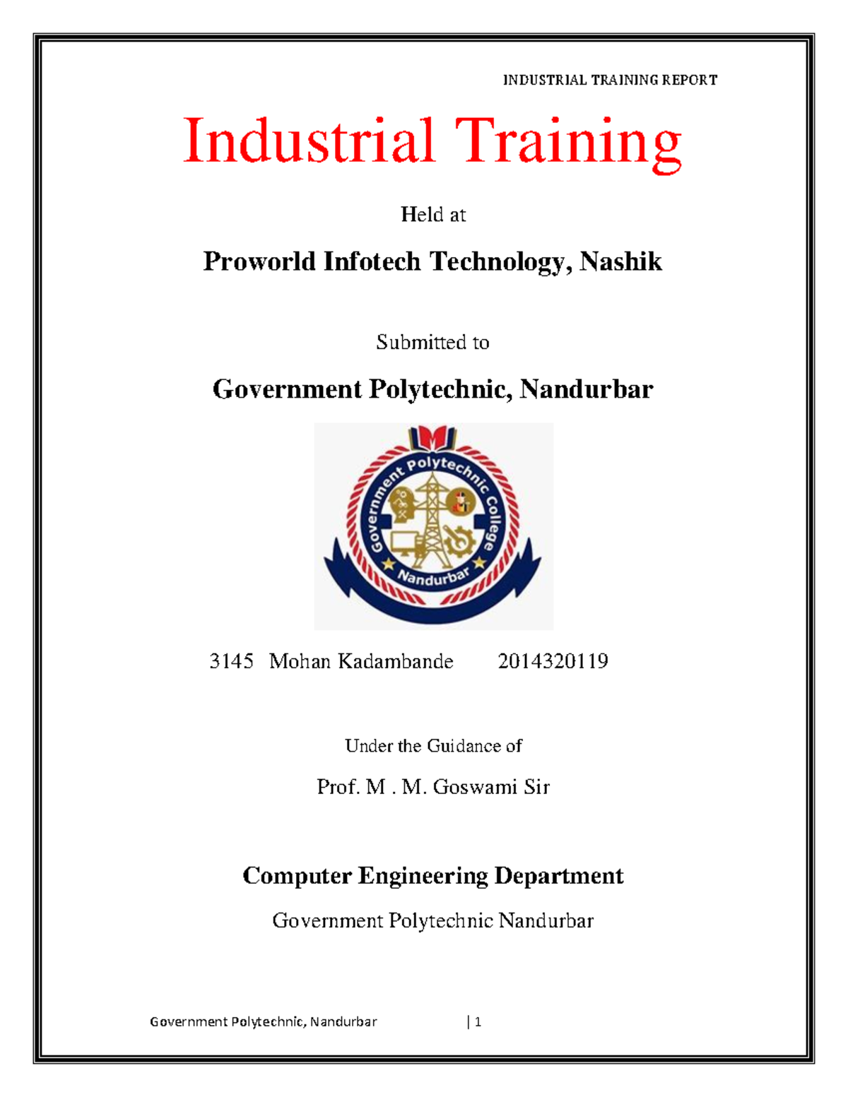 ITR Report 3145 - Important - Industrial Training Held at Proworld ...