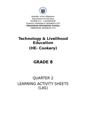 Tle 10 curriculum map - Subject: Technology and Livelihood Education ...
