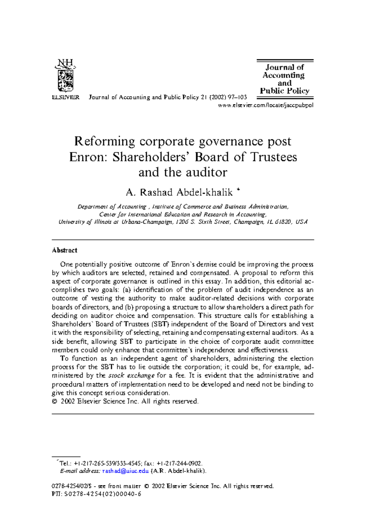 Audit of board of directors - Reforming corporate governance post Enron ...