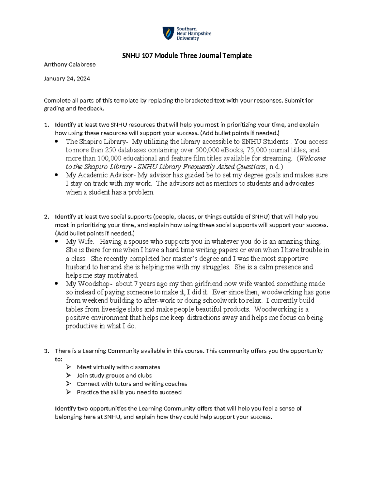 SNHU 107 Module Three Journal Template - SNHU 107 Module Three Journal ...