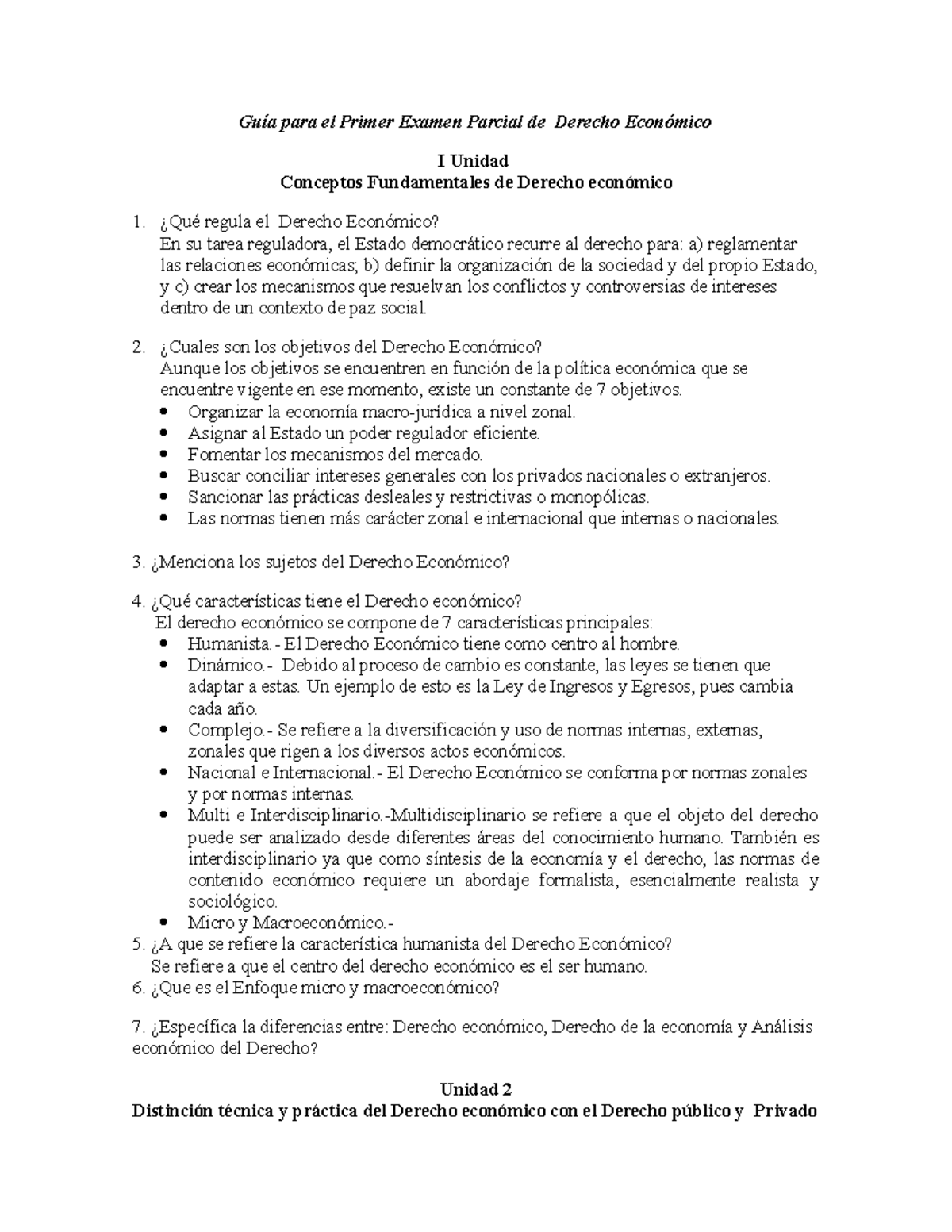 Examen Septiembre 2015, preguntas - Guía para el Primer Examen Parcial de Derecho Económico I ...