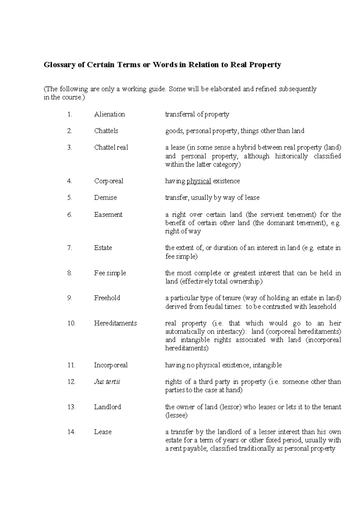 Glossary of Certain Terms re Real Property - Glossary of Certain Terms ...