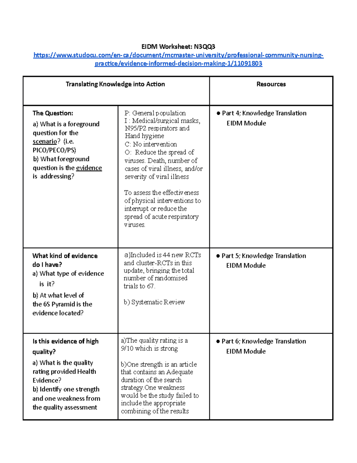 EIDM Worksheet -weekly assignment- breathing - EIDM Worksheet: N3QQ - Studocu