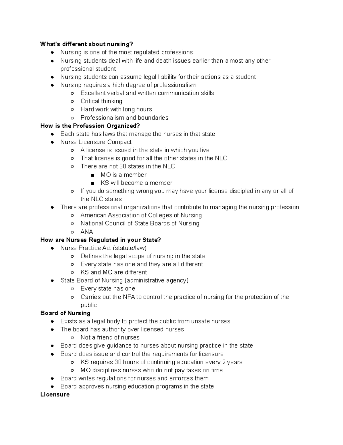 Nursing 101 4 11 - Lecture notes 9 - What's different about nursing ...