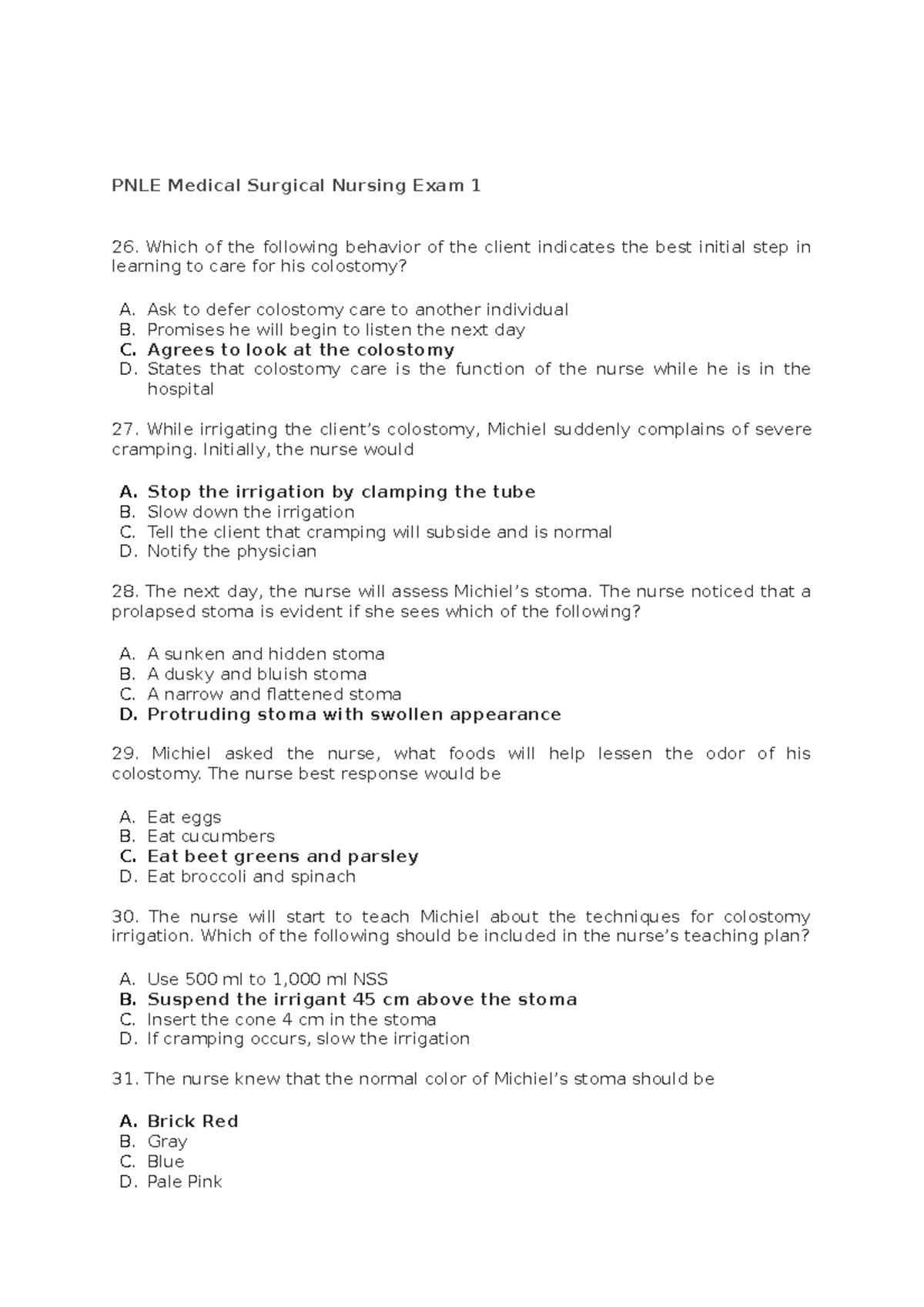 PART 2 PNLE Medical Surgical Nursing Exam 1 - PNLE Medical Surgical ...