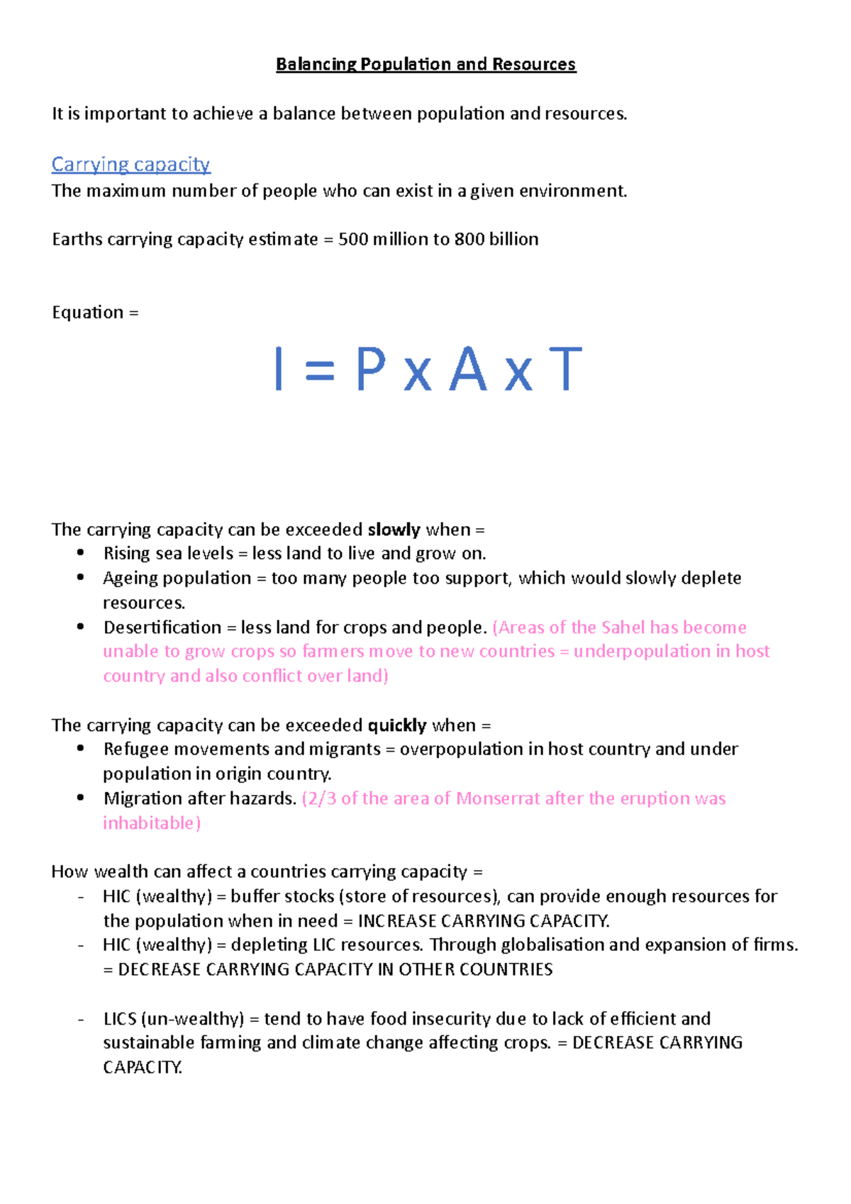Balancing Population and Resources - Carrying capacity The maximum ...