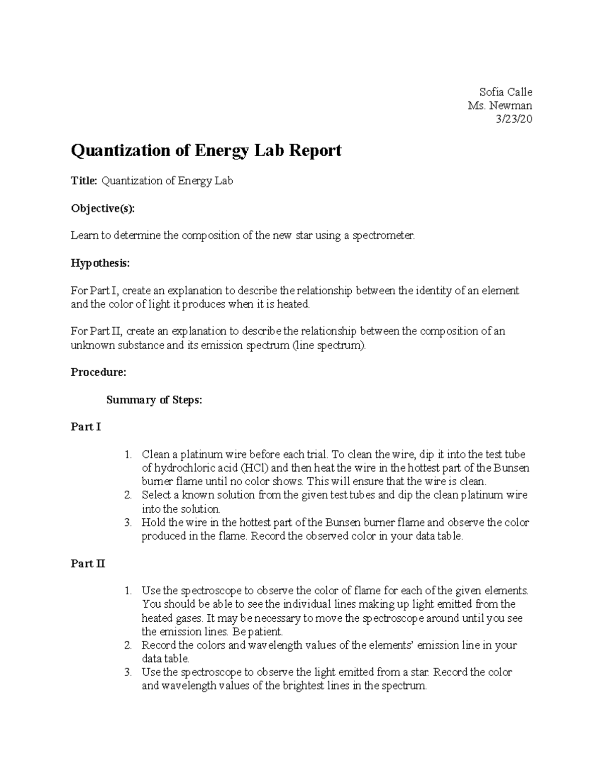 Quantization energy lab report for science - PSY 360 - ASU - Studocu