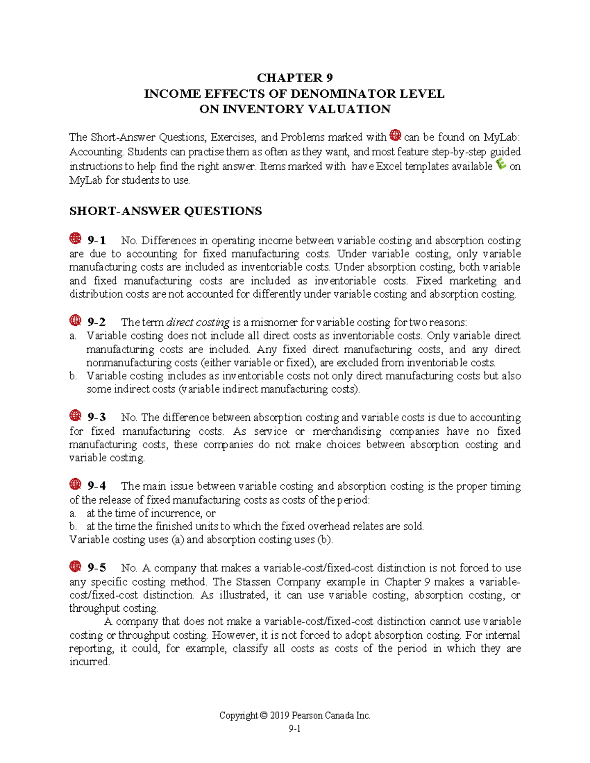 Horngren Cost8Ce ISM Ch09 - Copyright © 2019 Pearson Canada Inc ...