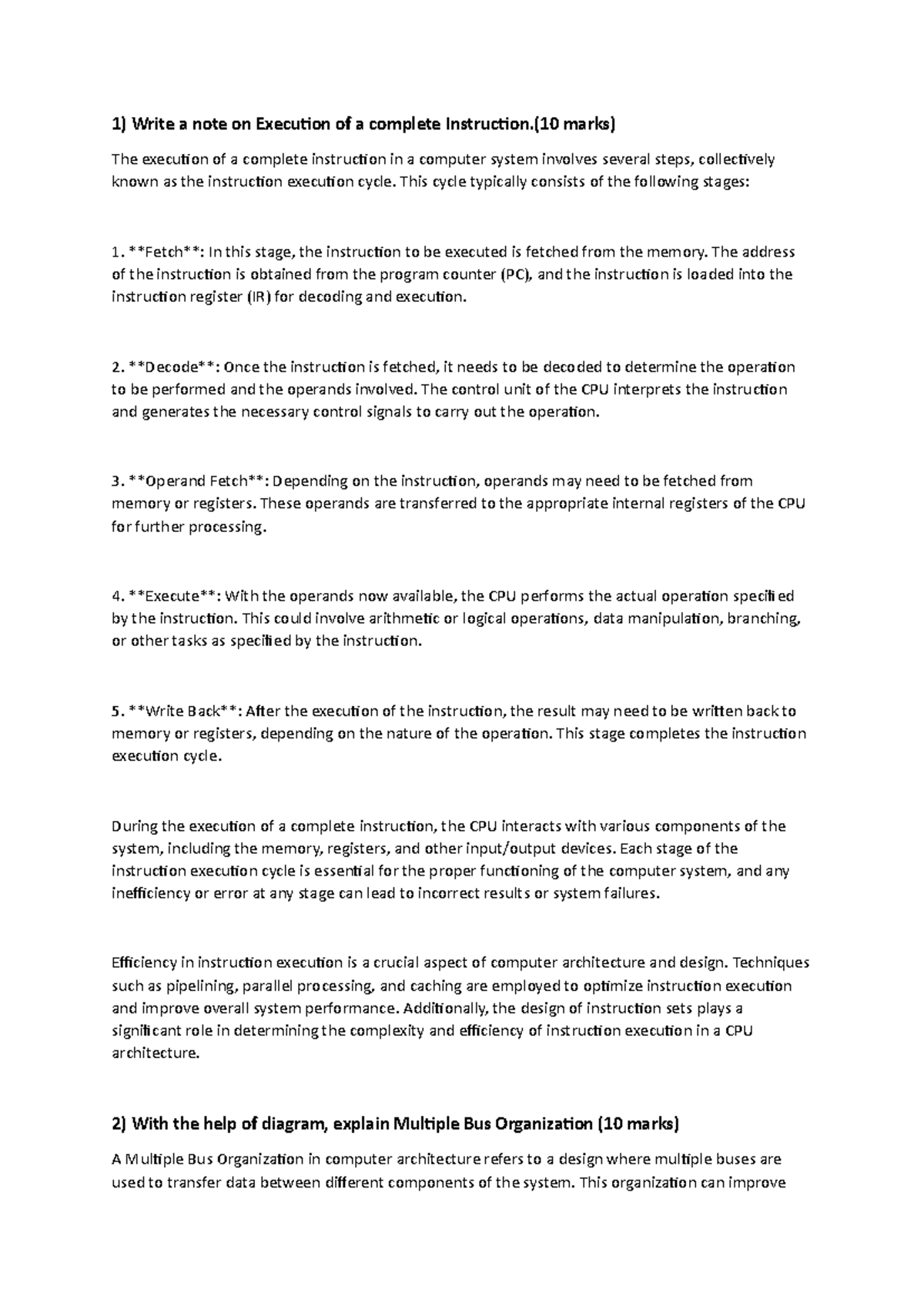 COA Question BANK (1) Answers - 1) Write a note on Execution of a ...