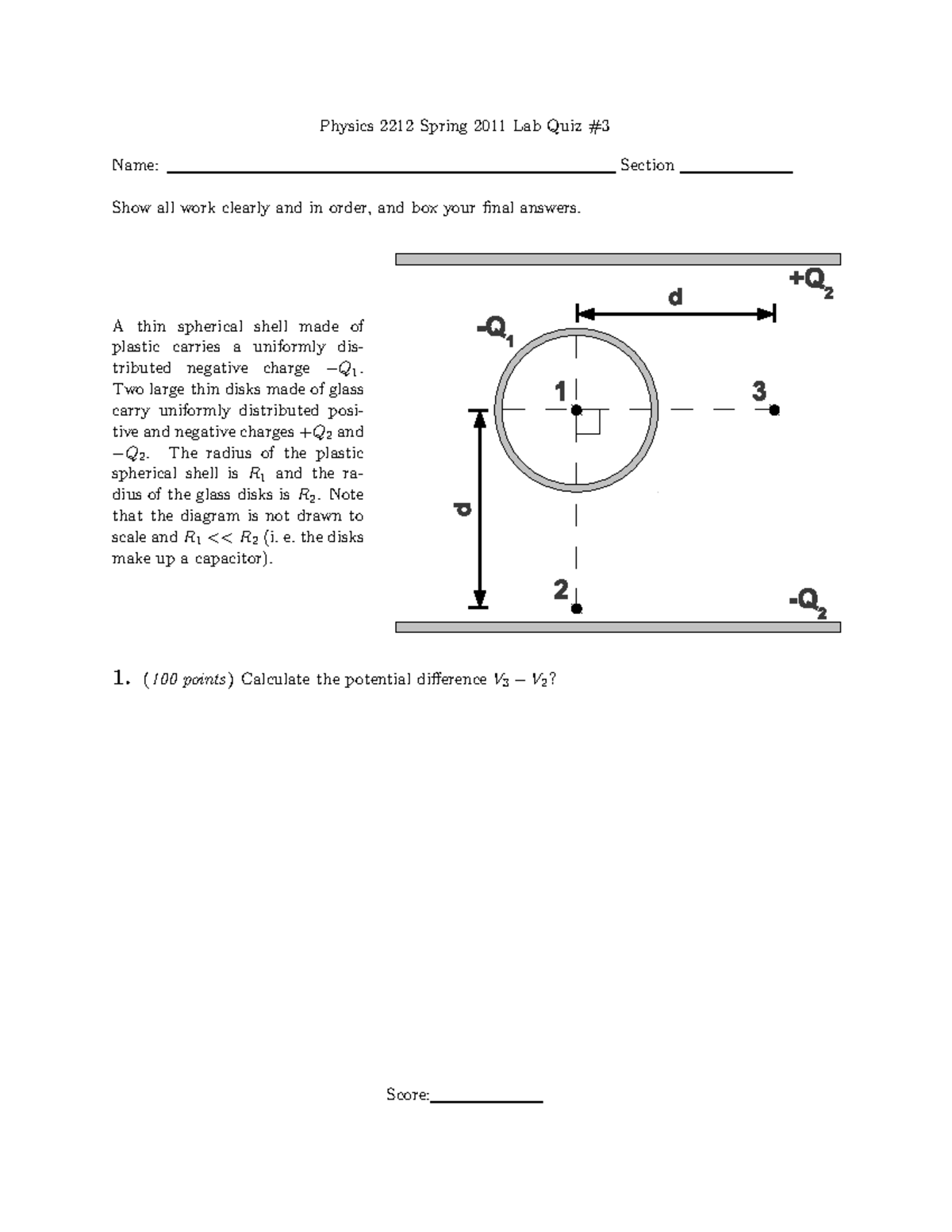 2212L6Q3 Old Practice Test Quiz Physics 2212 Spring 2011 Lab Quiz 2212l6q3-old-practice-test-quiz-physics-2212-spring-2011-lab-quiz