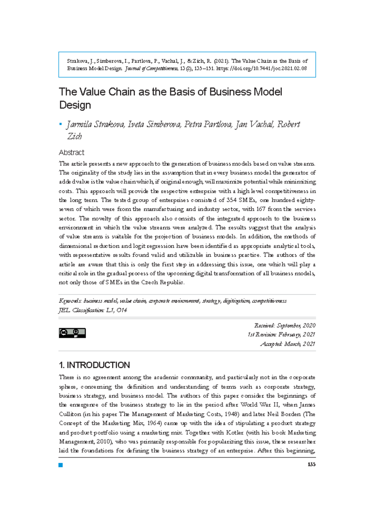 Value Chain Article 1 - 135 The Value Chain as the Basis of Business ...