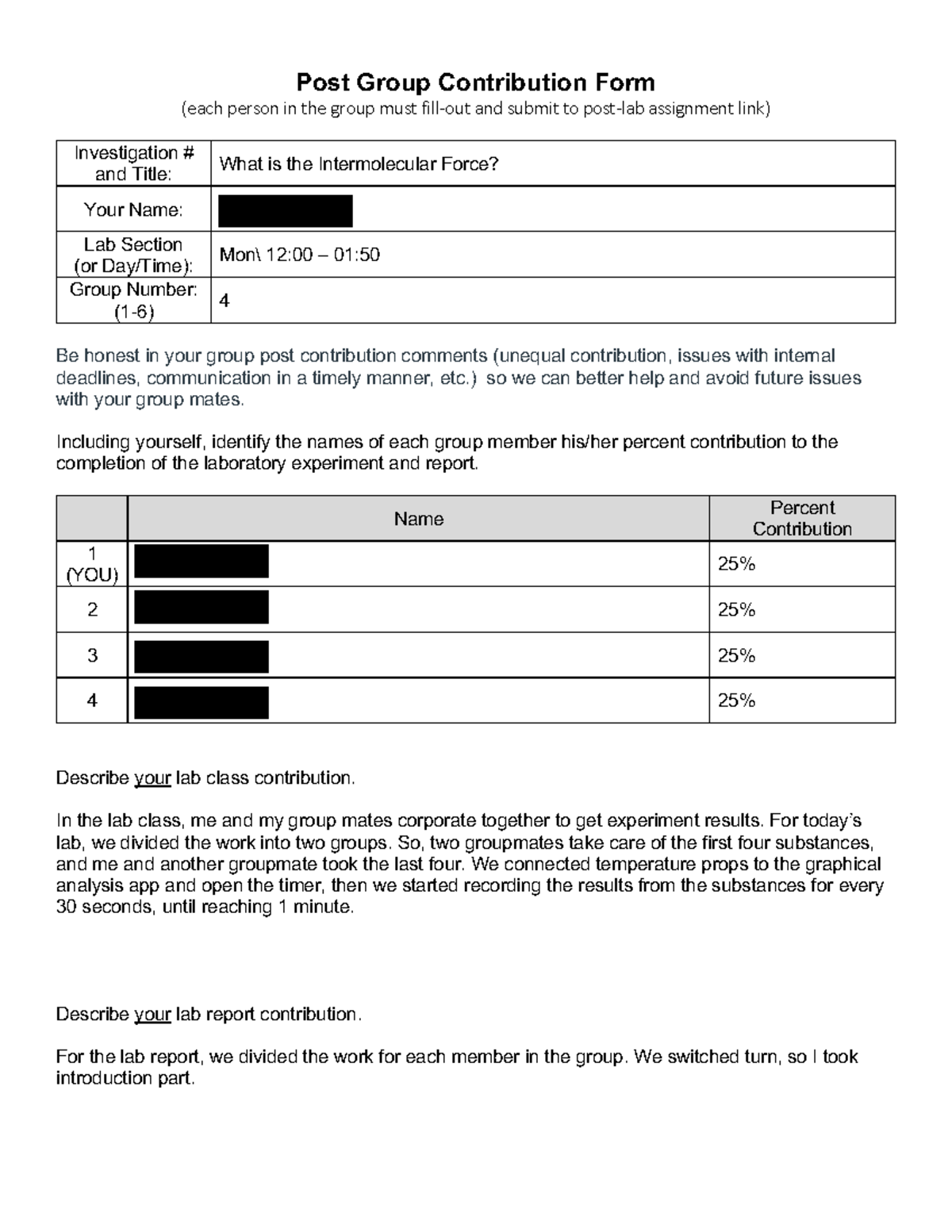 9 Post-contribution form Fall 2021 - Post Group Contribution Form (each ...