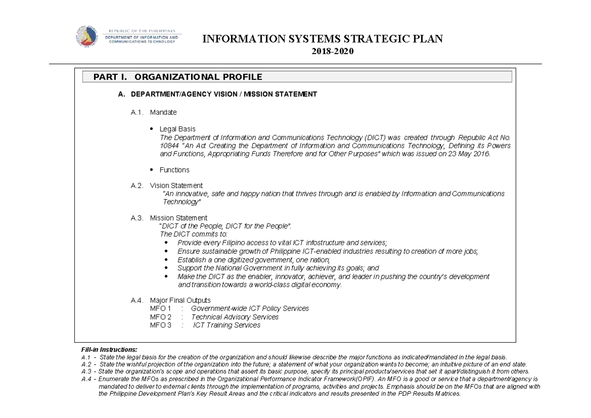 ISSP-Template - Page 1 of INFORMATION SYSTEMS STRATEGIC PLAN 2018- 2020 PART I. ORGANIZATIONAL ...