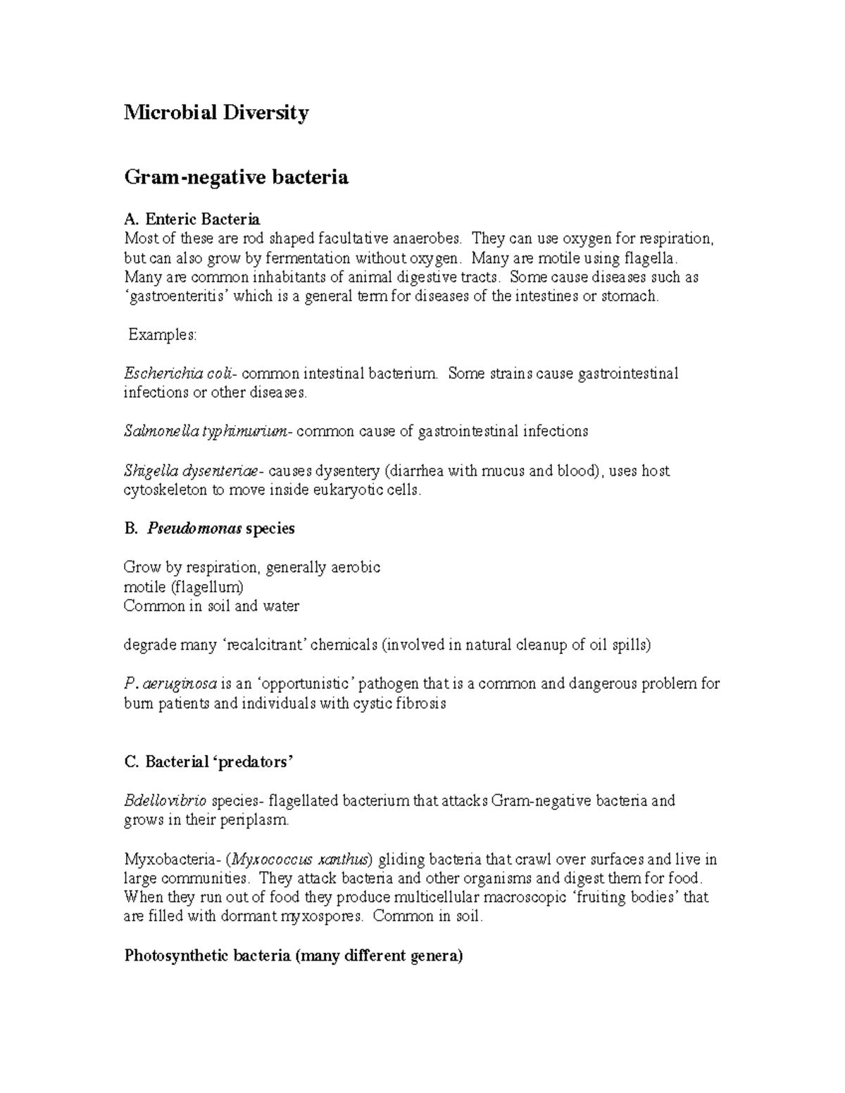 Lecture 3+4Microbial Diversity - Microbial Diversity Gram-negative ...