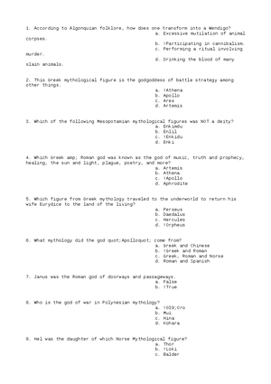 COMS329 Test Prep 3 - Practice test - In Norse mythology, Thor once ...