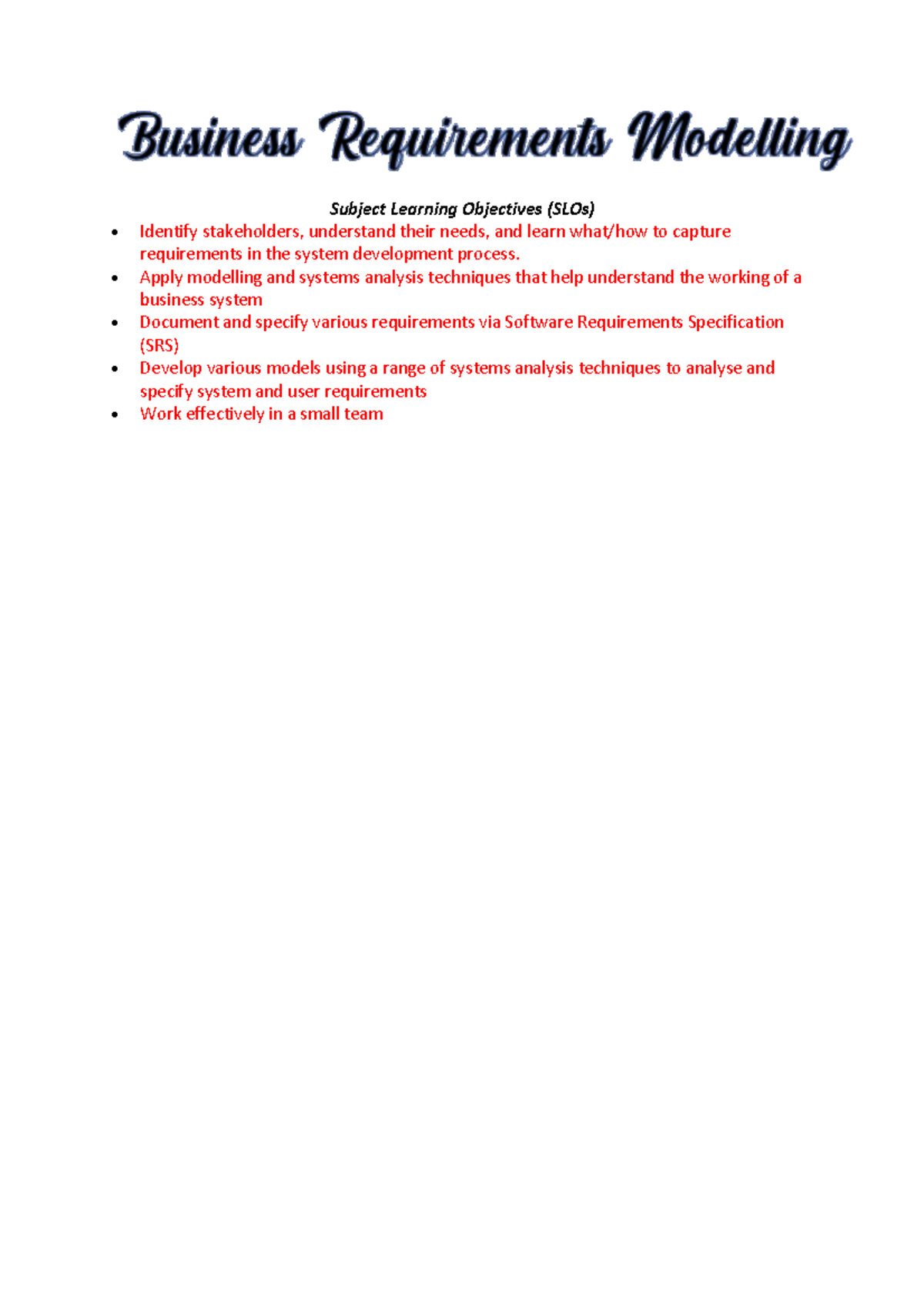 Business requirements modelling notes - Warning: TT: undefined function ...