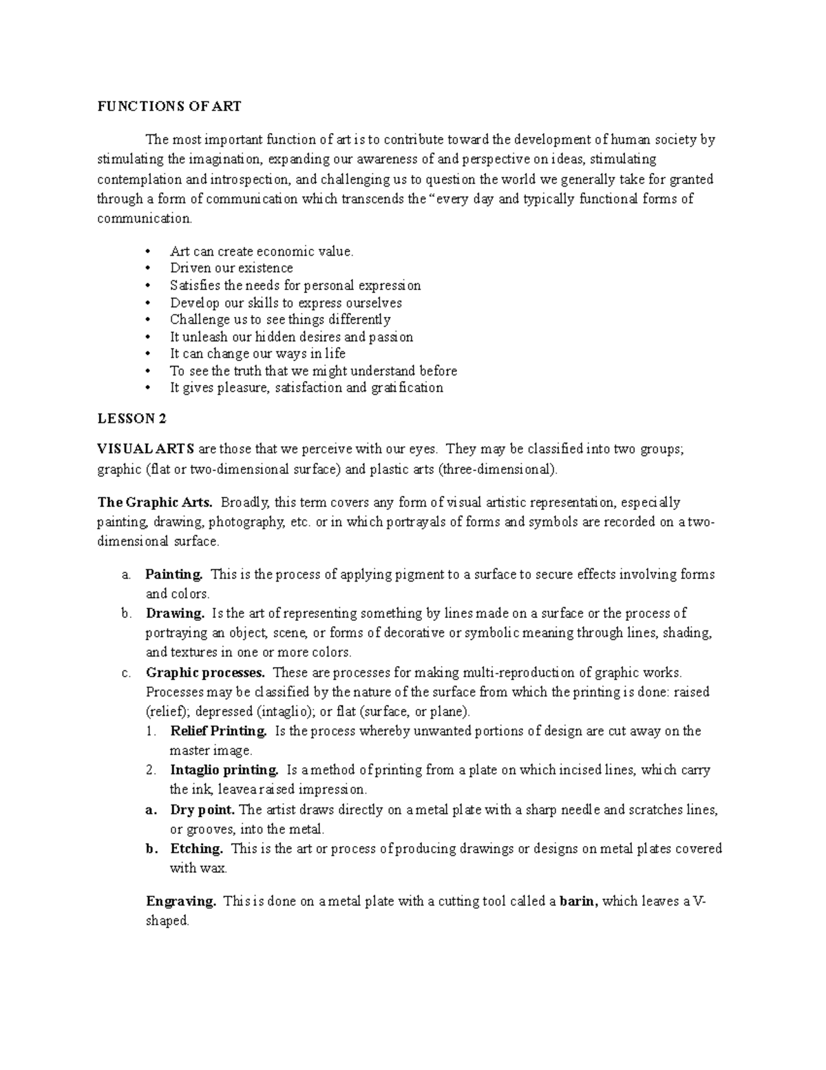 Functions OF ART - Lecture notes 7 - FUNCTIONS OF ART The most ...