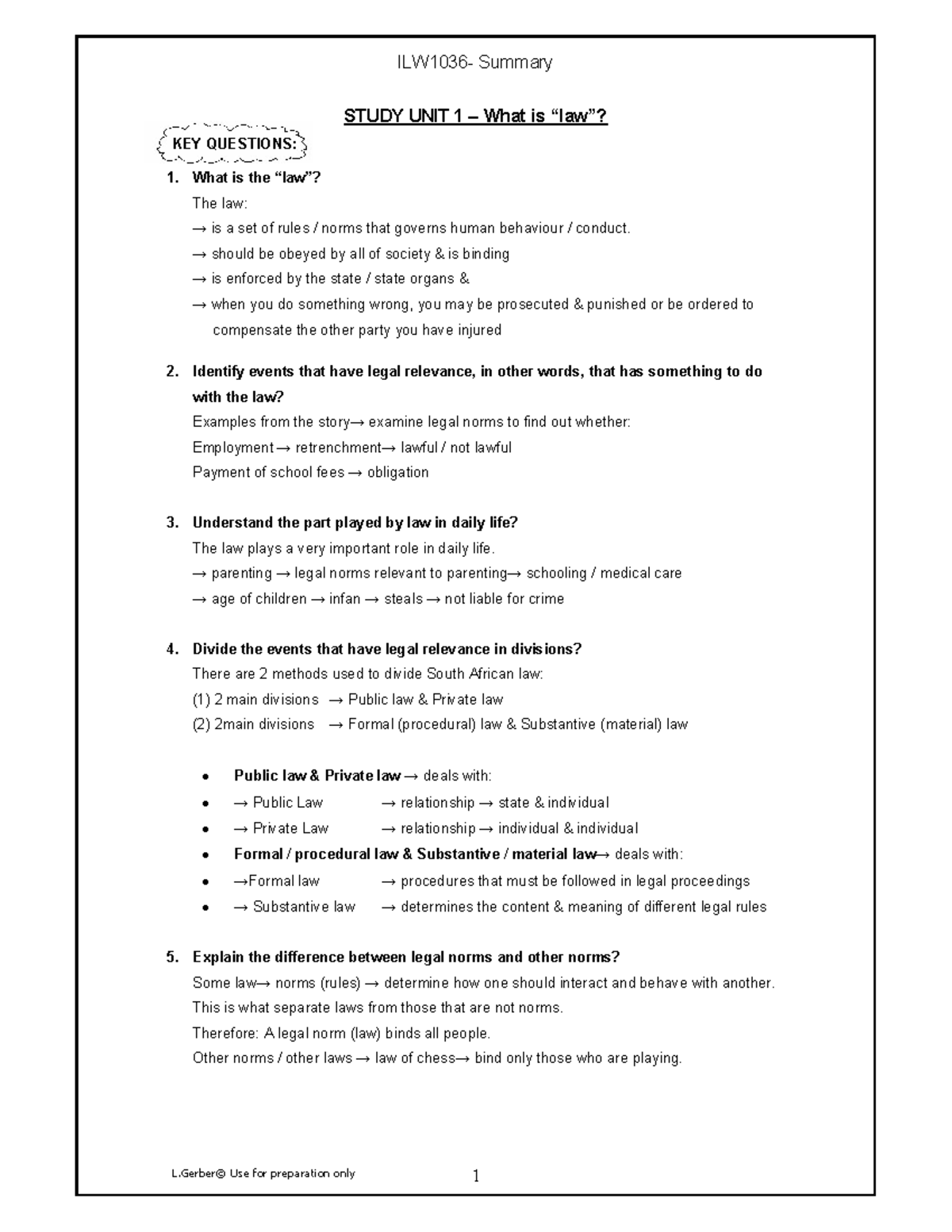 1501 unit summaries - Summary Introduction to Law - STUDY UNIT 1 – What ...