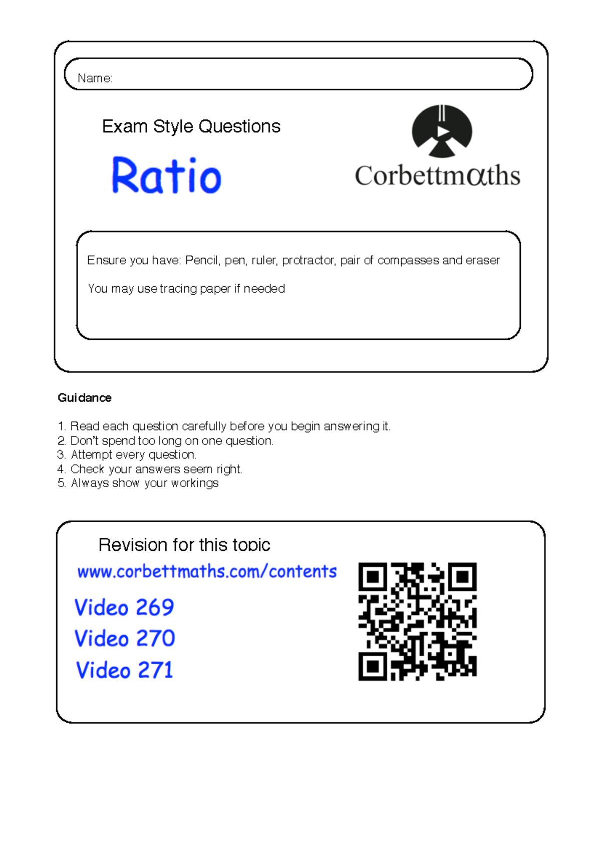 Ratio-pdf - Ratio practice for Mathematics Standard - Name: Exam Style ...