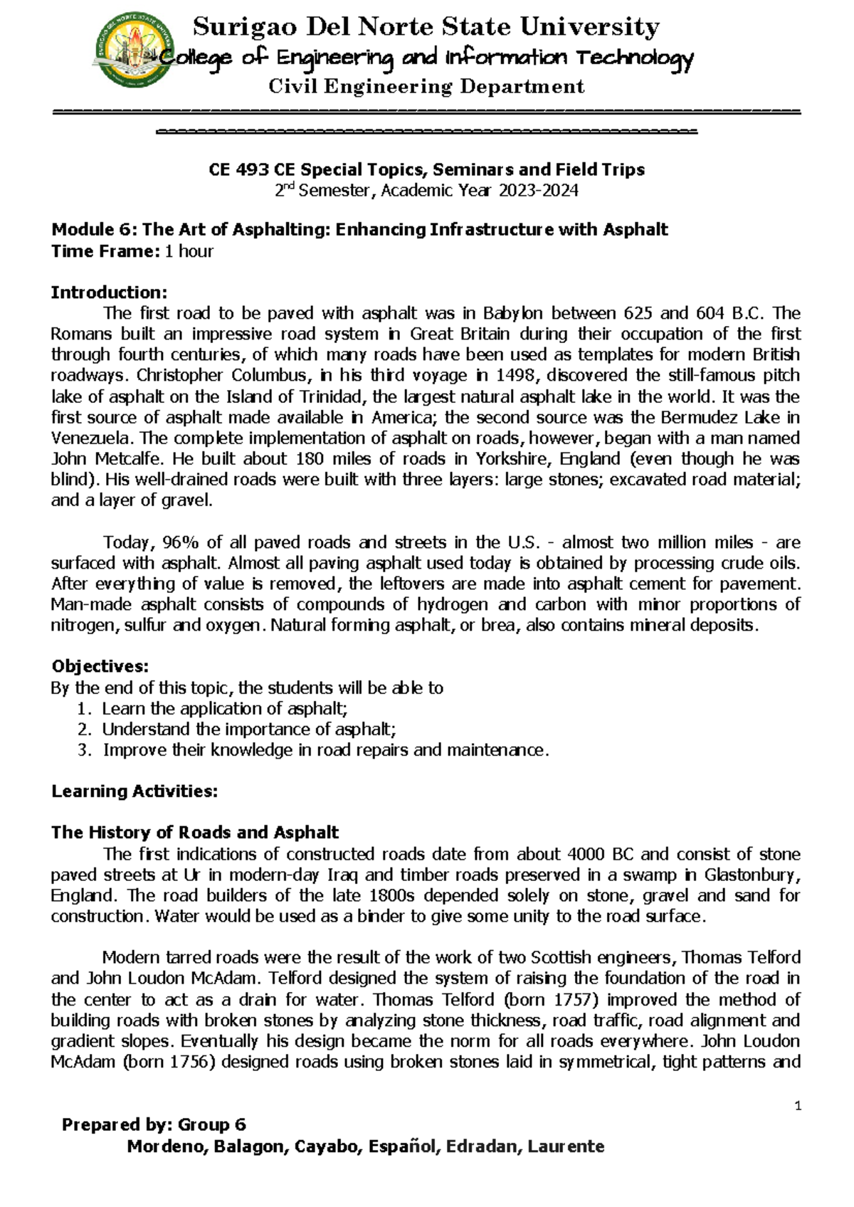 CE 493 Module 6 Asphalt - College of Engineering and Information ...