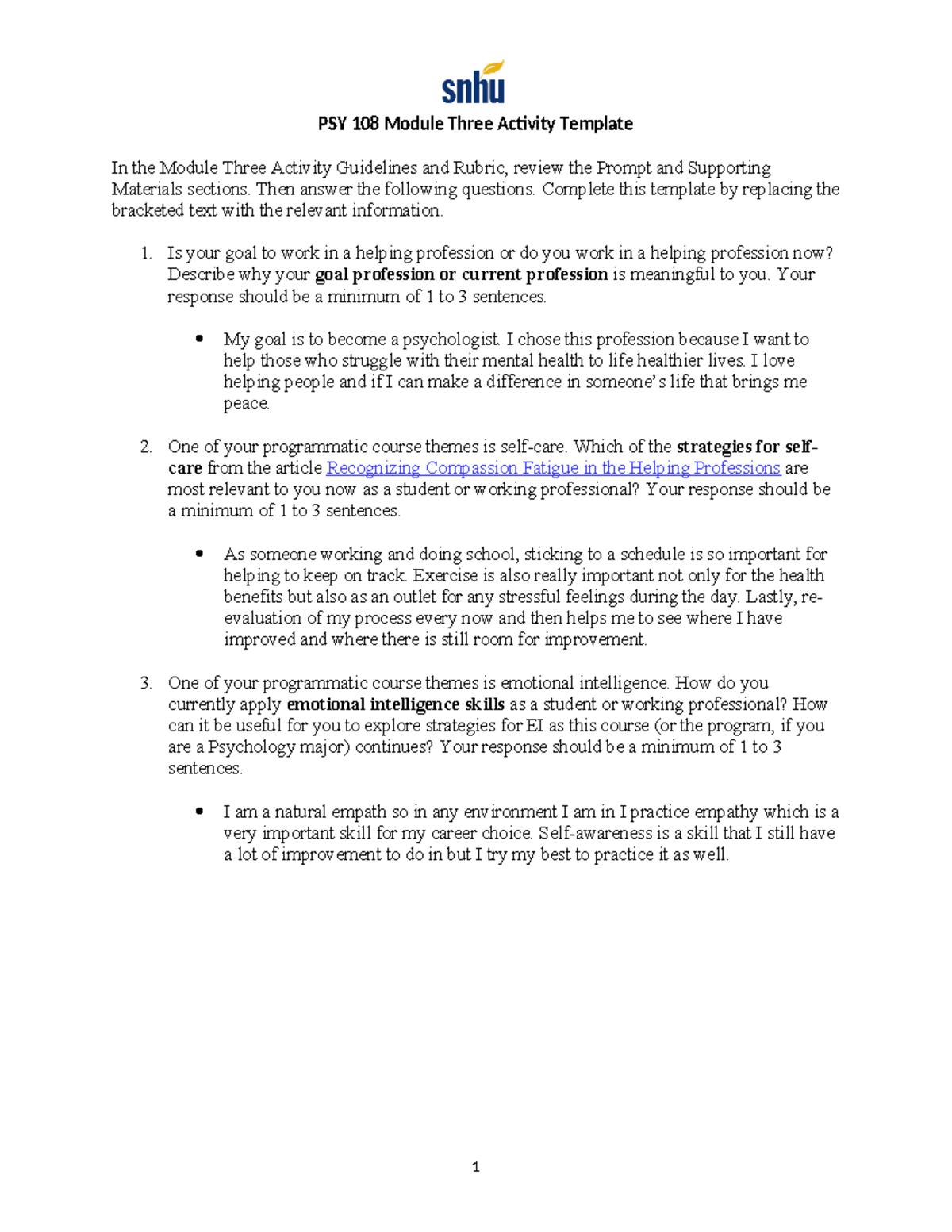 PSY 108 Module Three Activity - Then answer the following questions ...