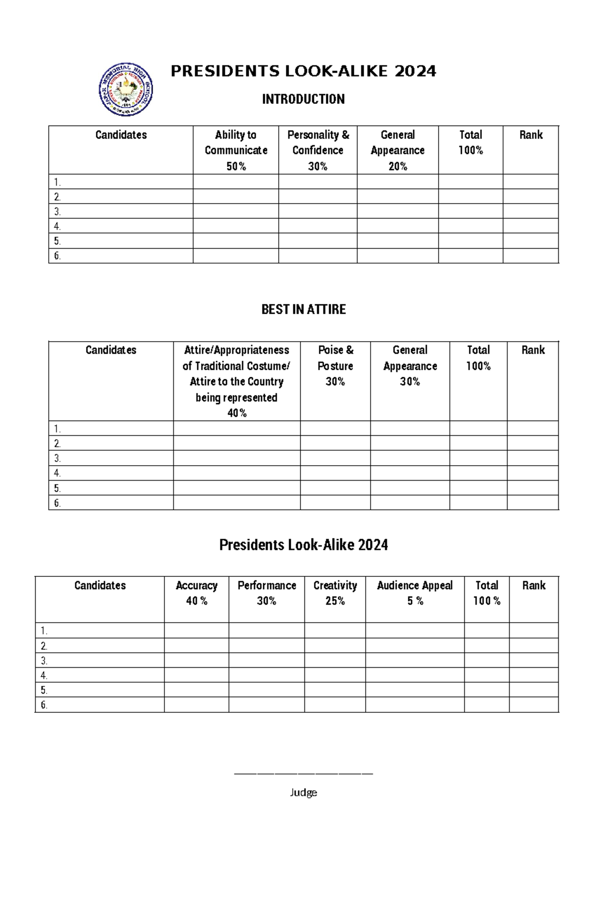 Intrams Criteria 2024 - PRESIDENTS LOOK-ALIKE 2024 INTRODUCTION ...