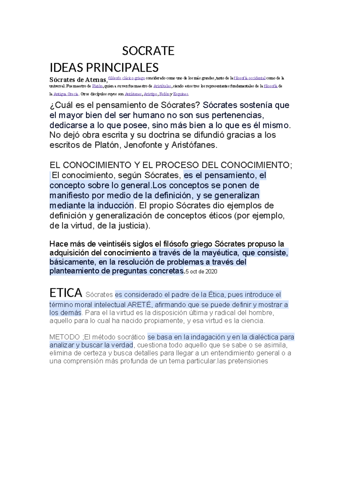 Socrate - APUNTES - SOCRATE IDEAS PRINCIPALES Sócrates de Atenas ...