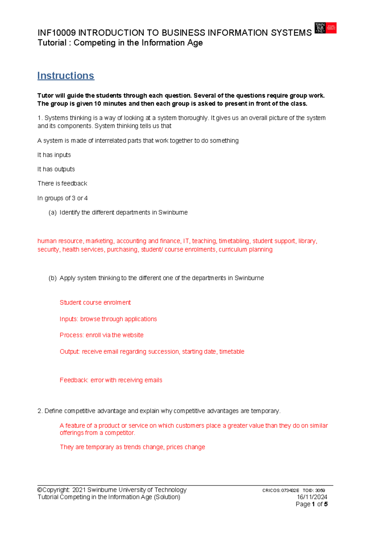 IBIS Tutorial Week2 - notes - Tutorial : Competing in the Information ...