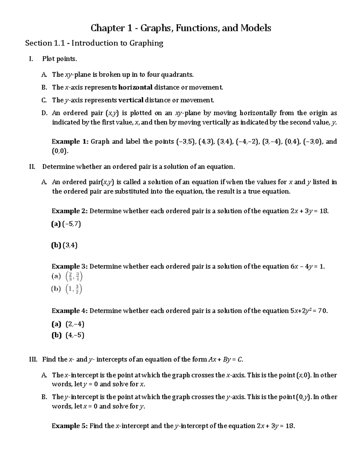 MATH 1105 Lecture Notes Chapter 1 and 9 - Chapter 1 - Graphs, Functions ...