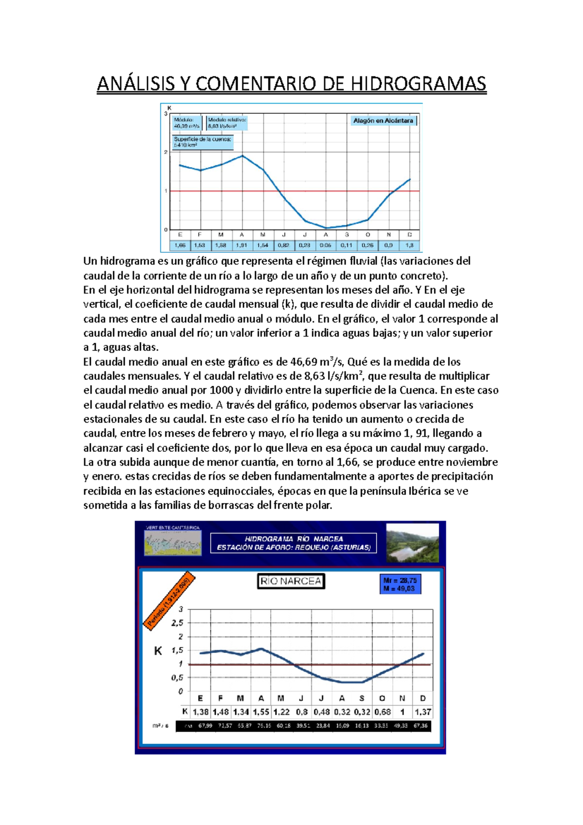 Análisis Y Comentario DE Hidrogramas - ANÁLISIS Y COMENTARIO DE HIDROGRAMAS Un hidrograma es un ...