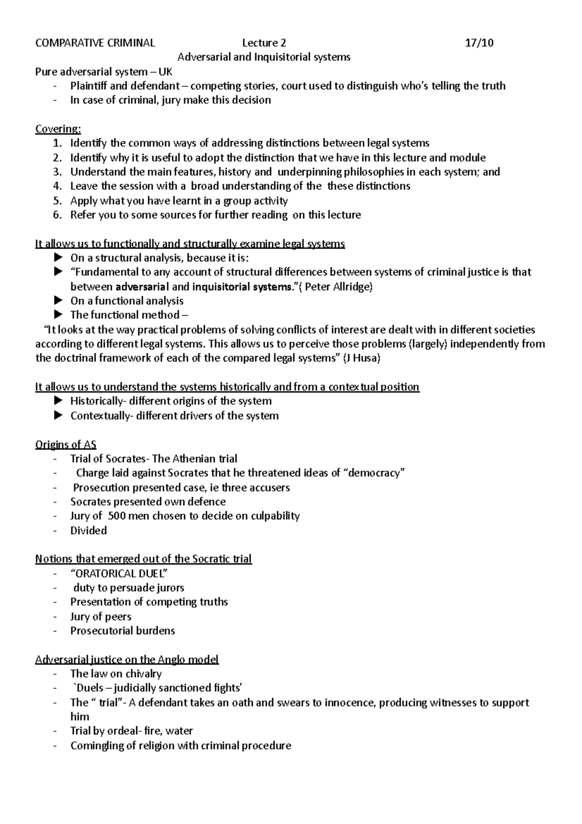 CC Lecture 2 - Adversarial and Inquisitorial systems Pure adversarial ...
