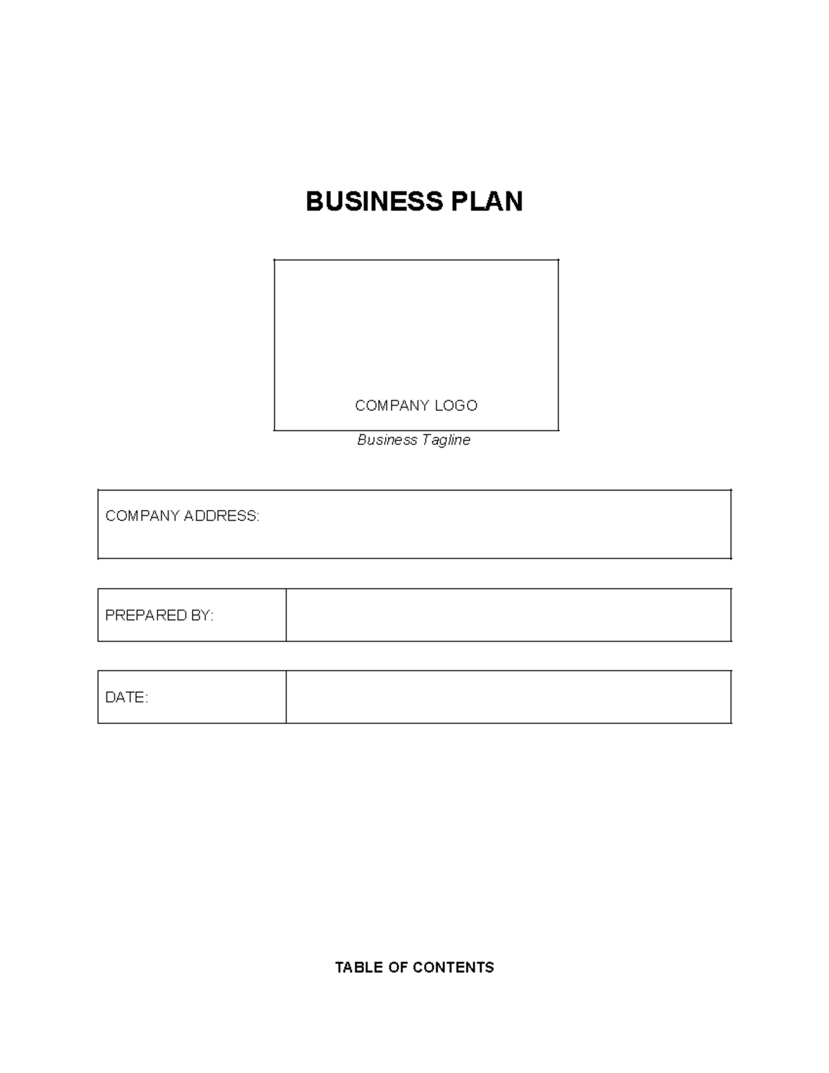 Template 2- Business PLAN Template - BUSINESS PLAN COMPANY LOGO ...