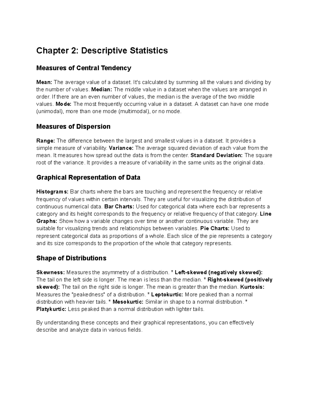 Descriptive Statistics - Chapter 2: Descriptive Statistics Measures of ...